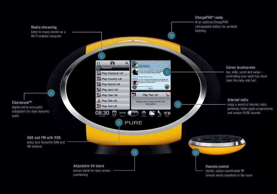 PURE Sensia, Digital Audio System with Wi-Fi and Colour Touchscreen ...