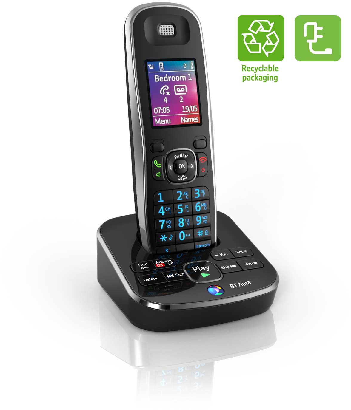 BT Aura 1500 Single Digital Cordless Phone with Answering Machine ...