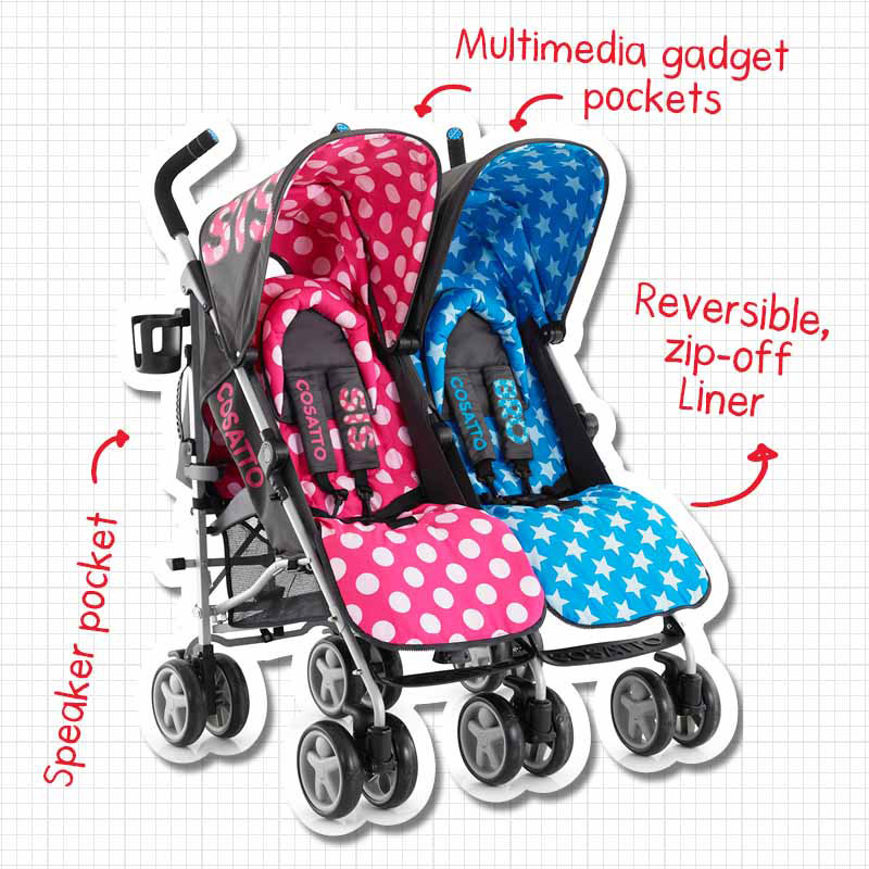 Cosatto Supa Dupa Twin Stroller Special Edition - Sis and Bro Three ...