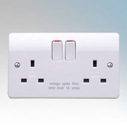 MK Logic Plus 2 Gang DP Spike Filtered Switch Socket 13A White: Amazon ...