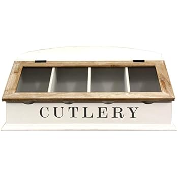 west5products Large Table Top White & Brown Wooden Cutlery Box: Amazon ...