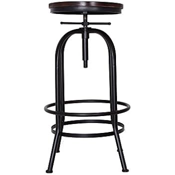 iKayaa Rund Barhocker mit Kiefer Platte und Metallrahmen ...