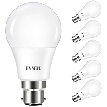 B22 Led Light Bulb A60, 6-Pack, LVWIT Bayonet 8.5W 4000K Neutral White Equivalent to 60W, Bright ...