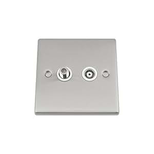 TV Aerial + Sky Satellite Wall Socket - Satin Matt Chrome Square ...