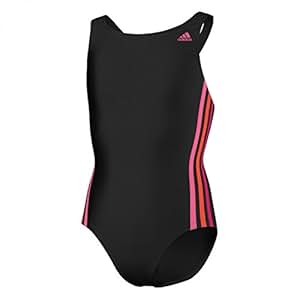 adidas 3S Girls'Swimming Costume Black black/pink: Amazon.co.uk: Sports ...