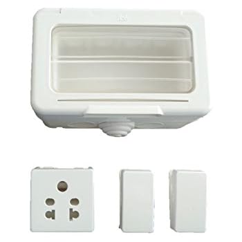 C&S Water Proof 3 Module Plastic Box with 6A Switch and Socket (Ivory ...