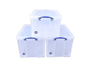 Really Useful 2 x 84 + 1 x 64 Litre Storage Box, Clear, Bonus Pack ...