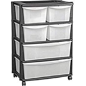 Plastic Wide Tower Storage Unit with wheels - 104 litres. 6 drawers ...