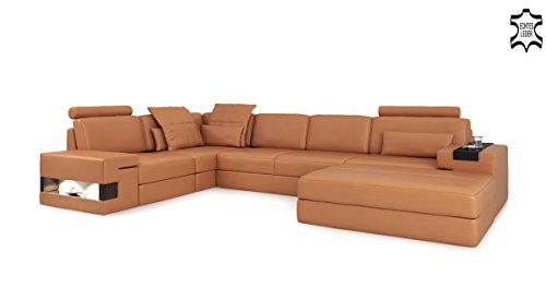 Ledersofa orange cognac Wohnlandschaft Leder Sofa L-Form Eck Couch ...