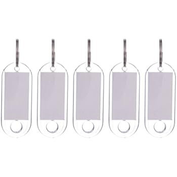 AlphaAcc 100pcs Clear Plastic Key Tags Id Label with Key Chain Tag Card ...
