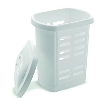 Large Plastic Washing Up Round Laundry Basket With Lid Grey/White/Blue ...