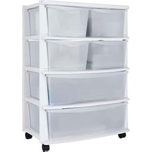 6 Drawer Plastic Wide Storage Chest - White, Mounted on wheels for easy ...