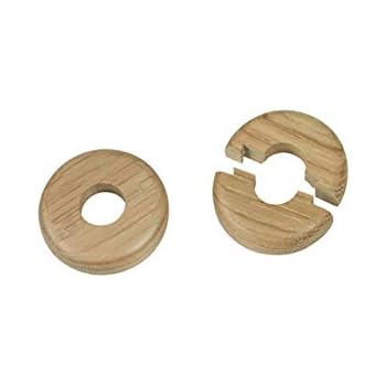 2 X 15mm Solid Oak Colour Wooden Wood Radiator Pipe Collars Cover Floor ...