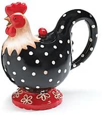 ROOSTER chicken Teapot tea pot Kitchen decor polka dot : Amazon.co.uk ...