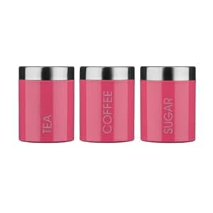 Hot Pink Enamel Tea Coffee And Sugar Storage Set Jars Canisters With ...