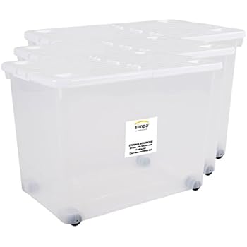2 x 110L Large Plastic Storage Boxes Wheels & Clip Lids: Amazon.co.uk ...