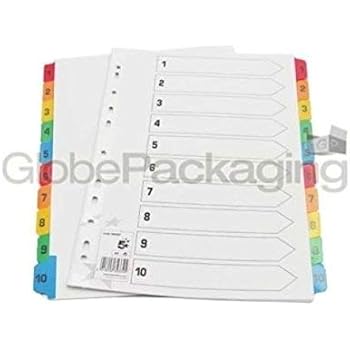 5 x Set Of A4 File Dividers Numbered 1-10 Plastic Tabs: Amazon.co.uk ...