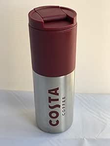 COSTA Coffee Silver Stainless Steel and Red Plastic Reusable Cup ...