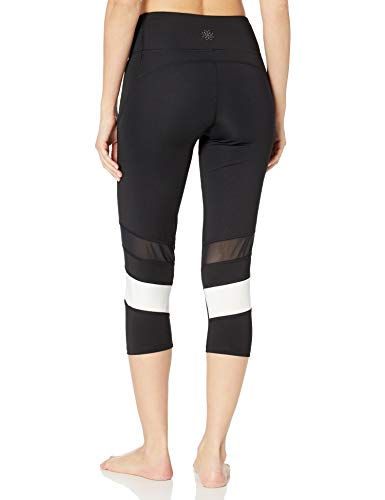 (TG. 42) Marchio Amazon - AURIQUE Capri Stripe Leggings Sportivi, Nero (Black/Gr