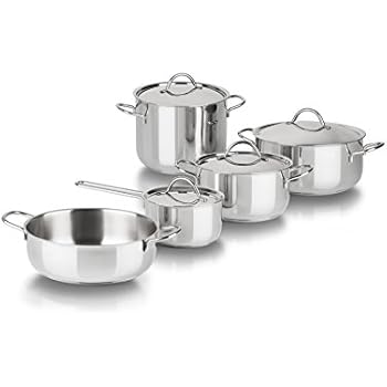 Barazzoni Tummy 10-Piece, Stainless Steel 18/10 Triple Bottom Cookware ...