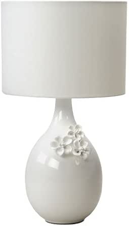 Large White Ceramic Table Lamp with Embossed Flower Detail : Amazon.co ...