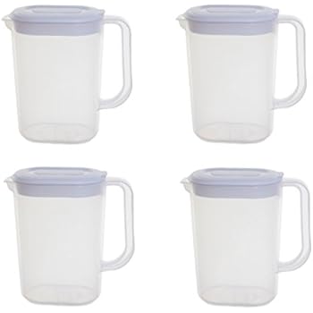 3 x Plastic 1 litre Jugs with Coloured Lid - Squash Water Fruit Juice ...