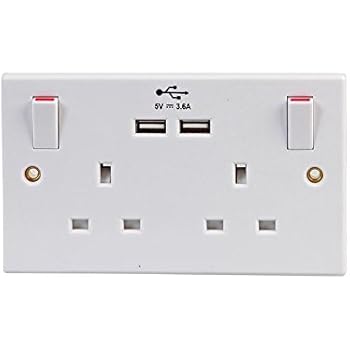 Deta S1298 Slimline Twin 13 Amp Switch Socket with 2 x High Power USB ...