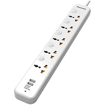 Buy Philips 5 Way Extension Socket with Efficiency USB Charging (White ...