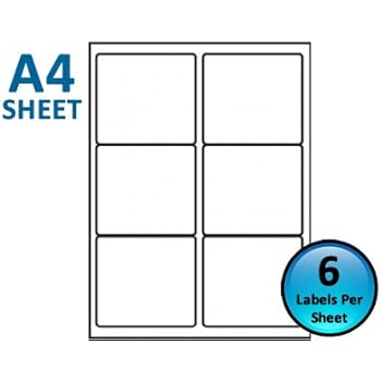 6 Labels Per Page/Sheet x 100 A4 Sheets, Label size 95mm x 95mm ...