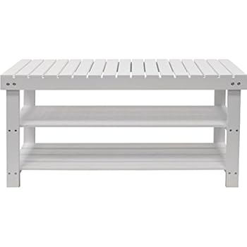 White Solid Wood 2-Tier Shoe Storage Hallway Bench - Double Storage ...