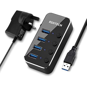 USB 2.0 4 Port Hub with UK Mains Power Supply with USB Cable: Amazon.co ...