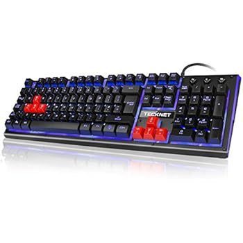 Gaming Keyboard TeckNet 105 keys 3 Color LED Backlit Mechanical Feeling ...