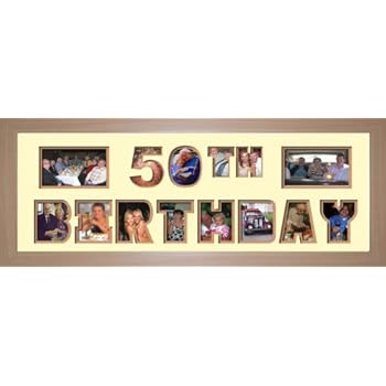 50th Birthday Photo Frame 4"x4" x4 and 5"x5" Photo 968D (Brushed Silver ...
