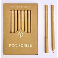 ECO SCRIBE - 100% PLASTIC FREE, Environmentally Friendly Kraft Paper Pens, Pack of 10, Black Ink ...
