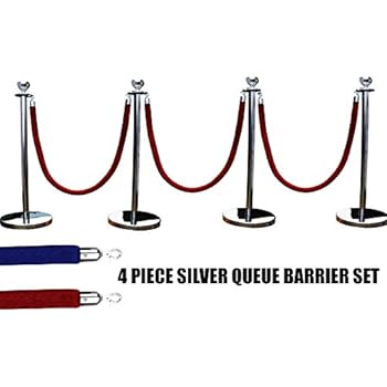 4 X BRASS QUEUE BARRIER POSTS SECURITY STANCHION ROPE DIVIDER STEEL SET ...