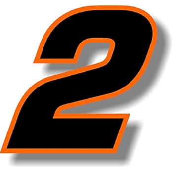 Vinyl sticker/decal x2 Orange (Black outline), square font, race number ...