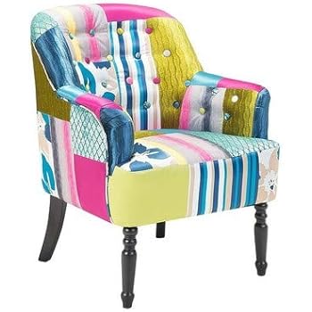 Lovely PATCHWORK DESIGN ARMCHAIR multicoloured upholstered fabric WING ...