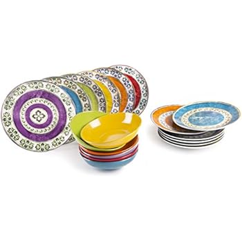 Excelsa Tropical Chic Service Table, Porcelaine, multicolore, 18 unités ...