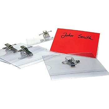 100 Pcs Clear Plastic Horizontal Name Tag Badge ID Card Holders: Amazon ...