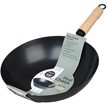 Dexam Non Stick Carbon Steel Wok With Wood Handle 27cm/10.5 -inch ...