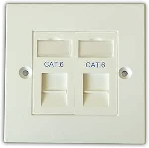 Cat 6 2 Way Double Data Network Outlet Kit, Faceplate: Amazon.co.uk ...