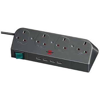 Brennenstuhl 4 Gang Desktop Extension Lead with 4 USB Sockets & Surge ...