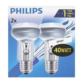2 X PHILIPS 40W R63 REFLECTOR SPOT LIGHT BULBS, ES E27 SCREW CAP, NR63 ...