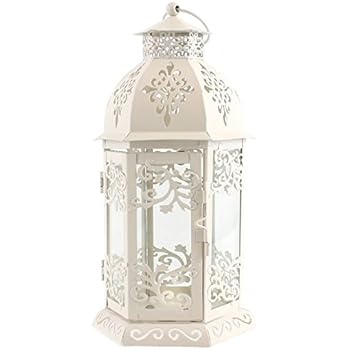 set of 2 Cream Lantern Metal & Glass 30 cm tall with FREE t lights ...