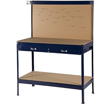 Établi d'atelier avec panneau à outils construction en acier et bois avec tiroir 150 x 120 x 55 ...