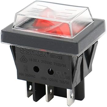 Heschen Double Rocker Switch SPST ON-OFF 6 Terminals Red light 16A ...