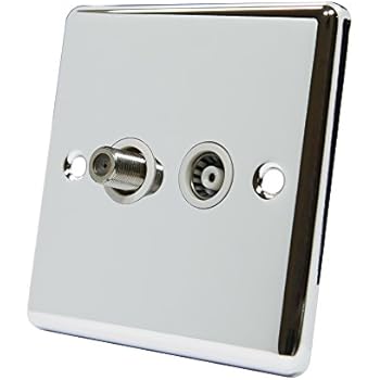TV Aerial + Sky Satellite Wall Socket - Satin Matt Chrome Square ...