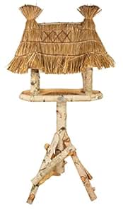 Fallen Fruits Large Birch Bird Table with Thatched Roof on Pole: Amazon ...