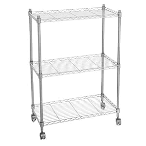 Homdox Rollregal Küchenregal Standregal mit 3 Regalböden verchromt ...