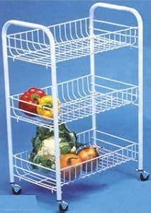 3 Tier Vegetable Fruit Rack Wheels White Storage Trolley Stand Shelf ...